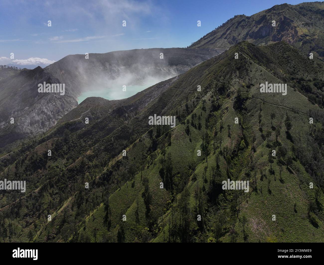 The world's most acidic volcano, Ijen, East Java, Indonesia. View of ...