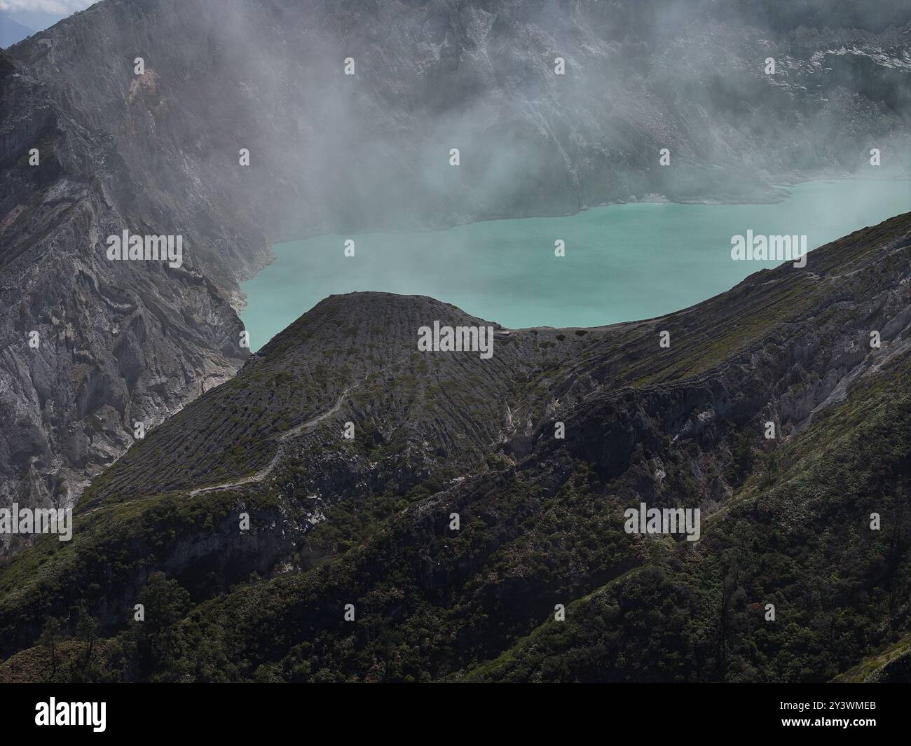 The world's most acidic volcano, Ijen, East Java, Indonesia. View of ...