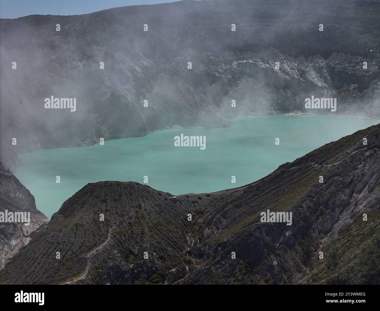 The world's most acidic volcano, Ijen, East Java, Indonesia. View of ...