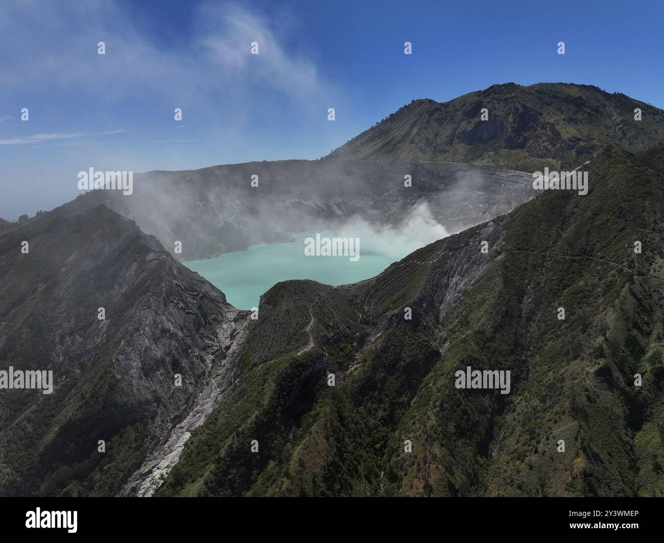 The world's most acidic volcano, Ijen, East Java, Indonesia. View of ...