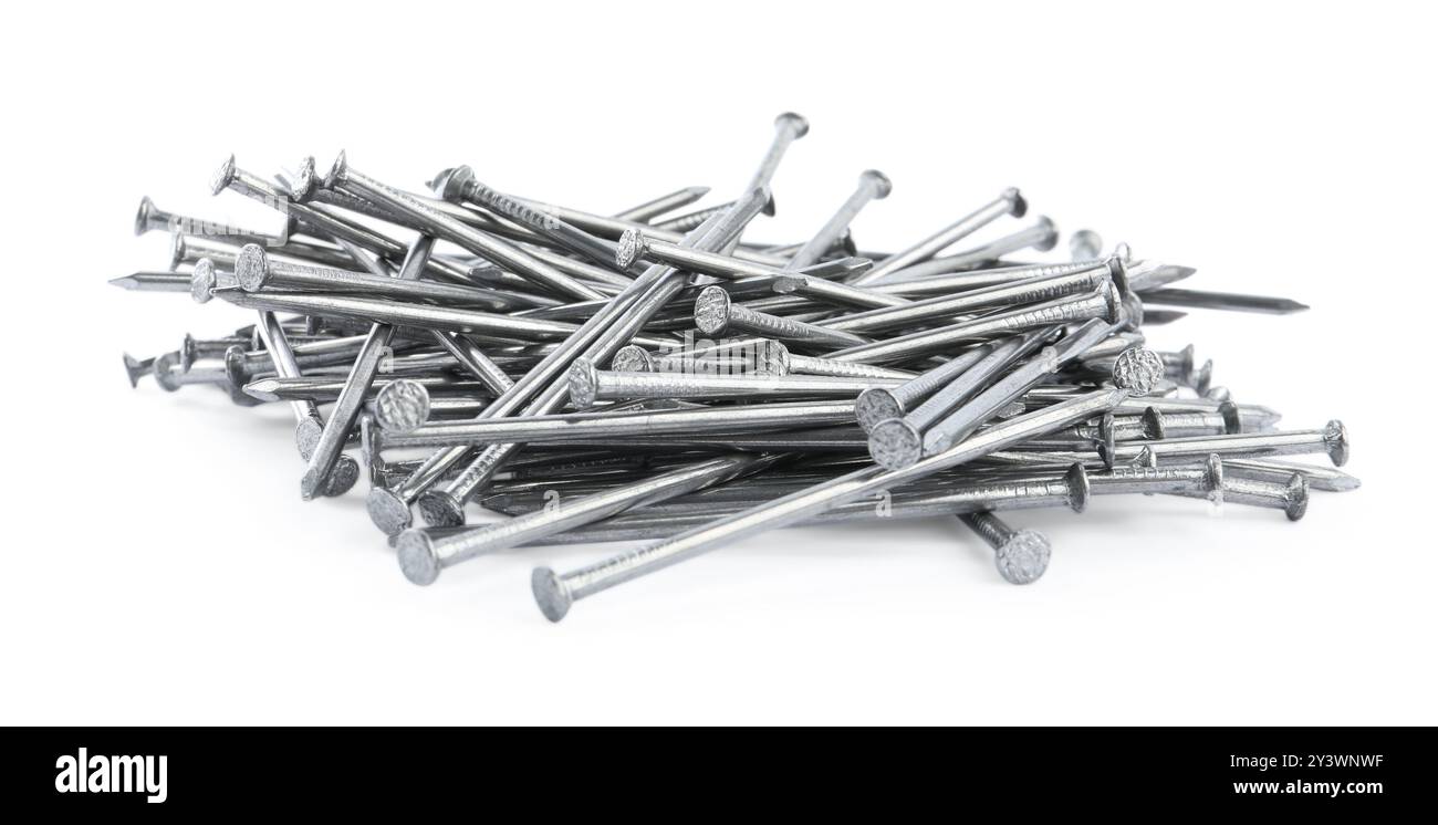 Pile of metal nails on white background Stock Photo - Alamy