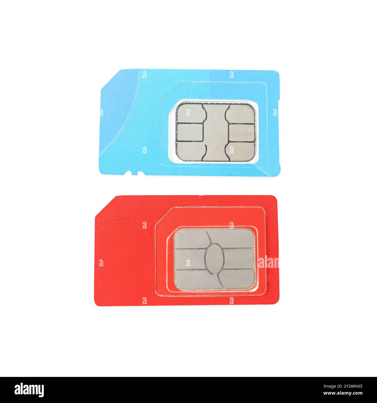 Two SIM cards isolated on white, top view Stock Photo - Alamy