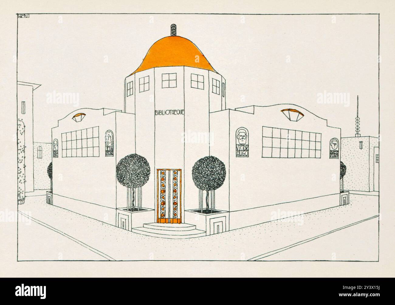 Bibliotheque - Library. Vintage Art Deco French Architectural ...