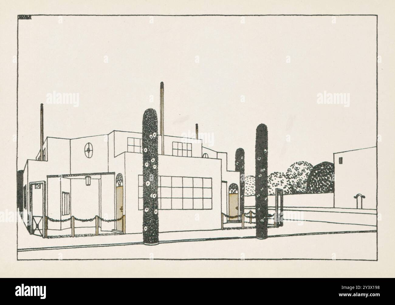 Workmen's House. Vintage Art Deco French Architectural Illustration ...