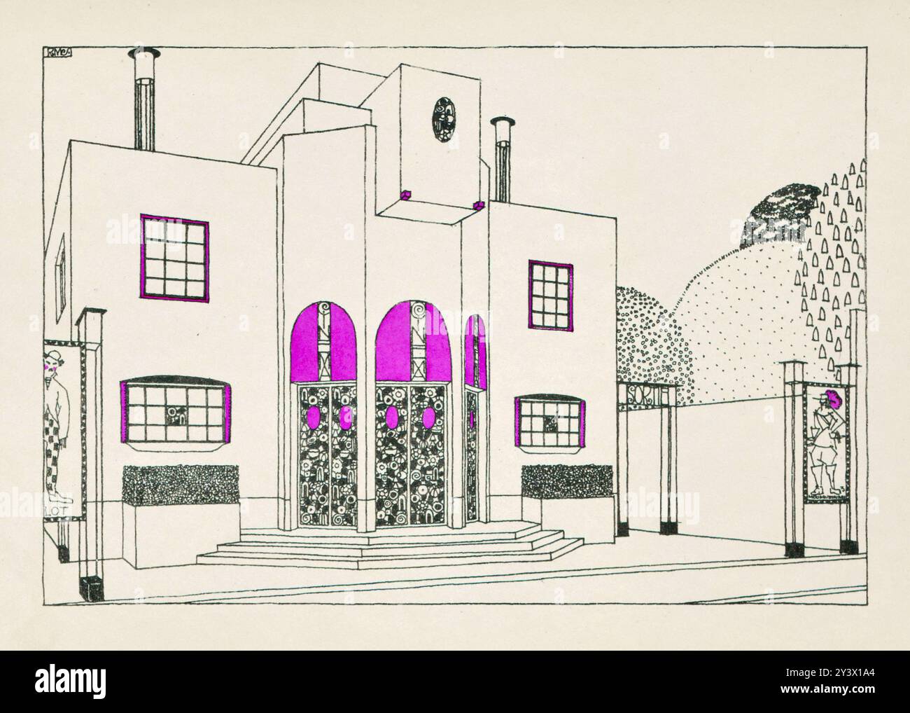 Cinema. Vintage Art Deco French Architectural Illustration. From Une ...