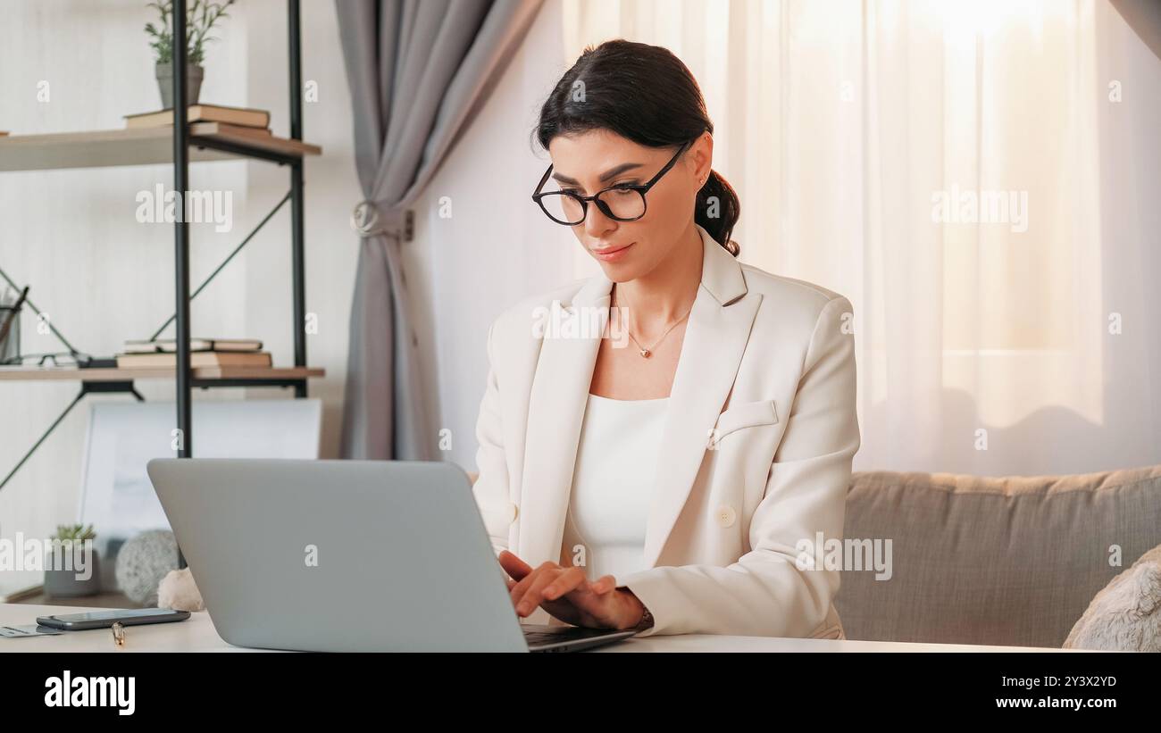 Successful work. Busy woman. Project research. Hard working lady typing ...