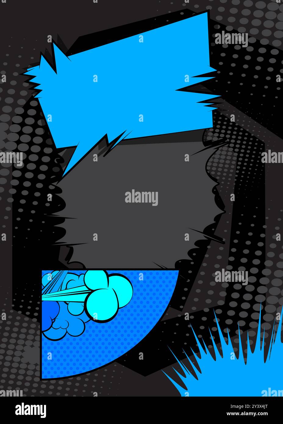 Cartoon Blue and Black background, comic book backdrop. Retro vector ...