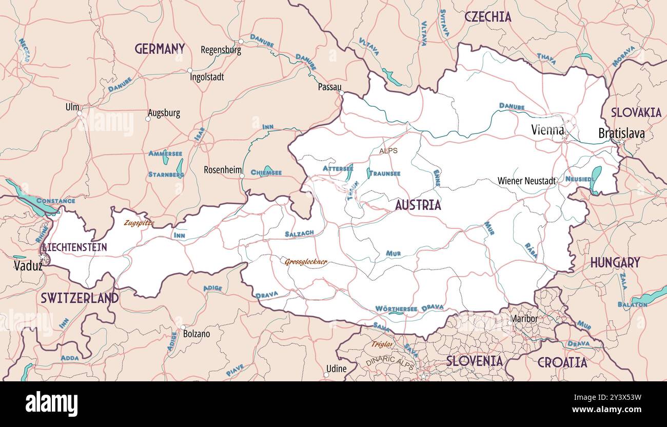 Germany and austria map with regions hi-res stock photography and ...