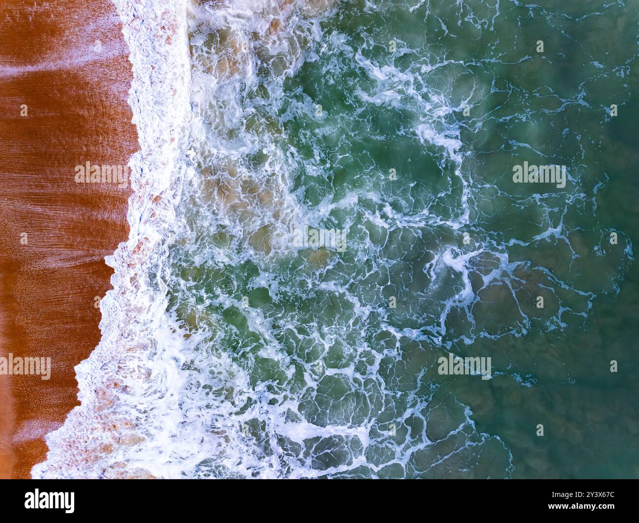Top view waves crashing on sandy shore, Beach sea space nature ...