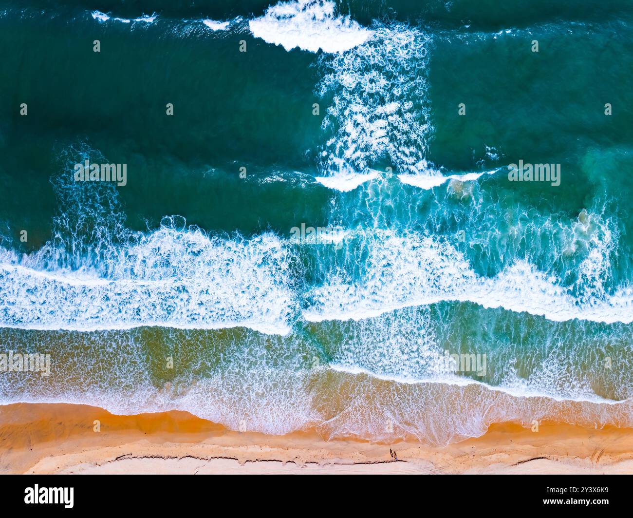 Top view waves crashing on sandy shore, Beach sea space nature ...
