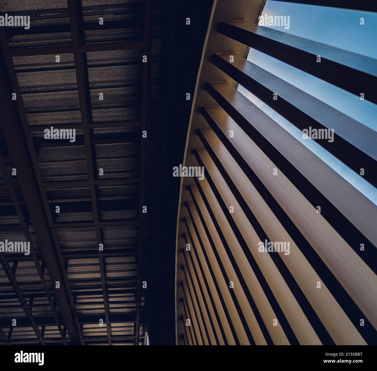 A structure featuring wooden slats on construction site contributing to ...