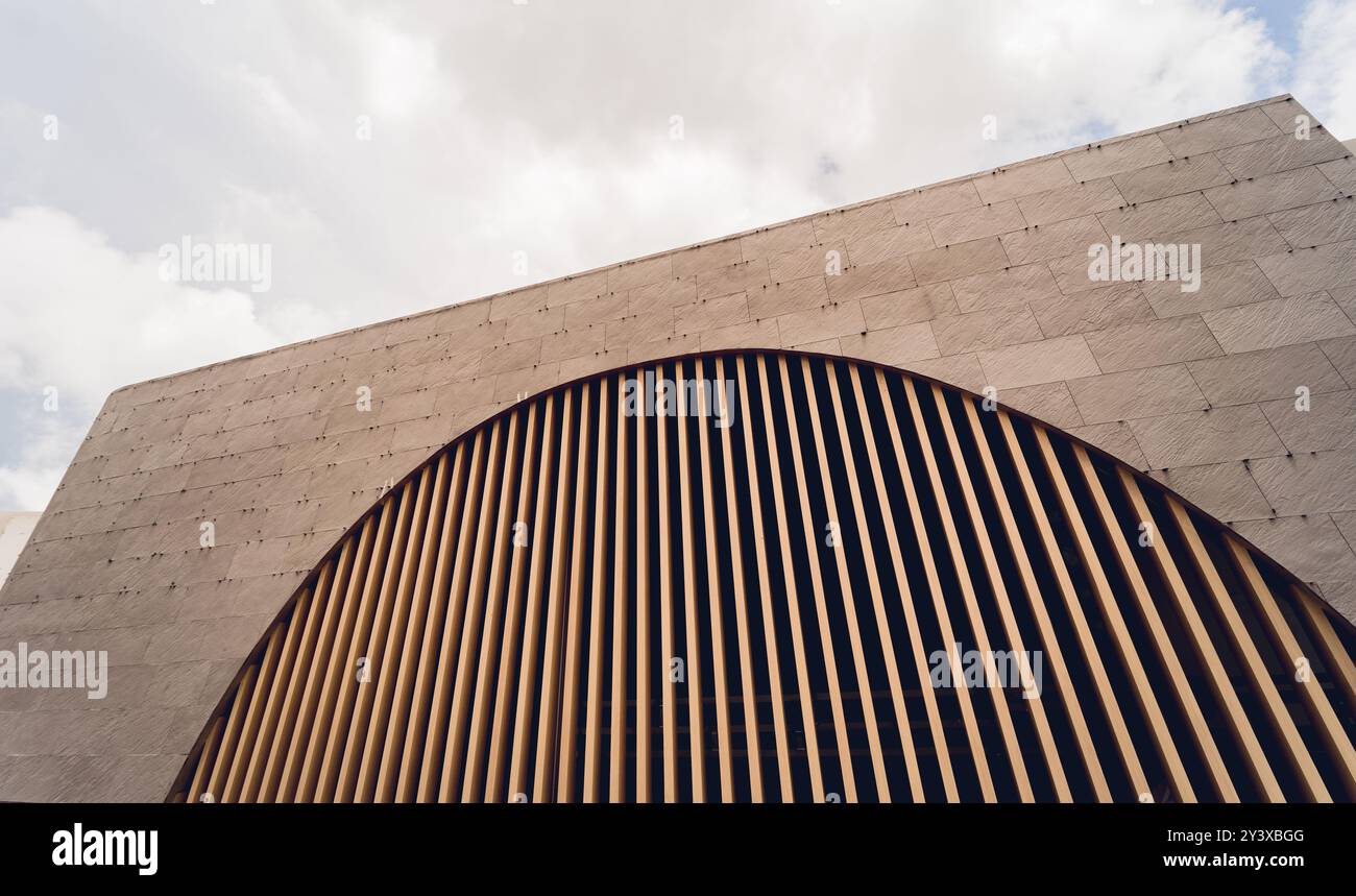 A structure featuring wooden slats on construction site contributing to ...