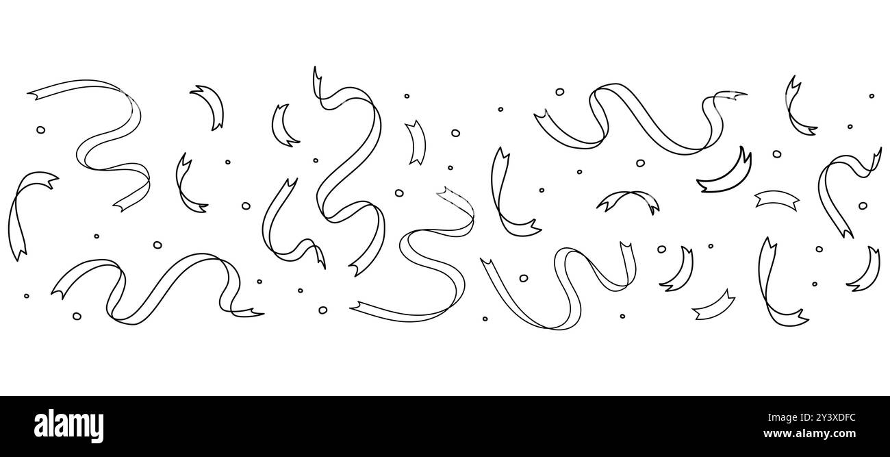 Confetti border doodle drawing. Sketch burst with ribbon dots ...