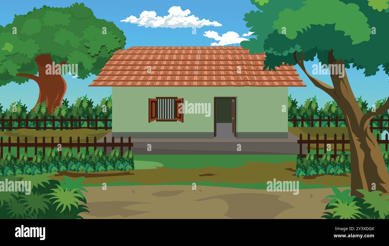 Indian village house background for cartoon animation landscape with ...