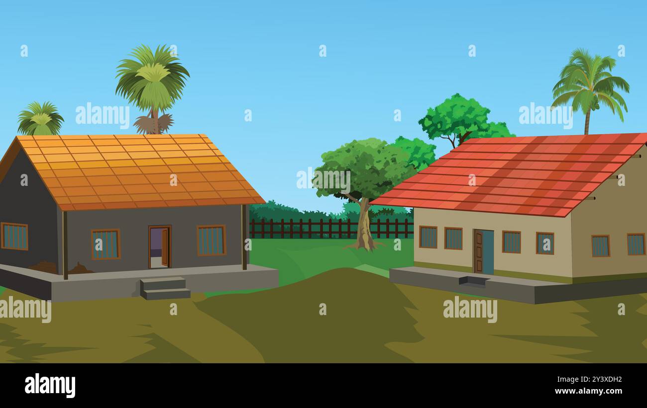 Village house yard, Asian Indian village home background for cartoon ...