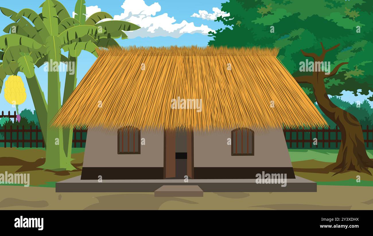 Indian Village hut made of straw. Asian hut background landscape for ...