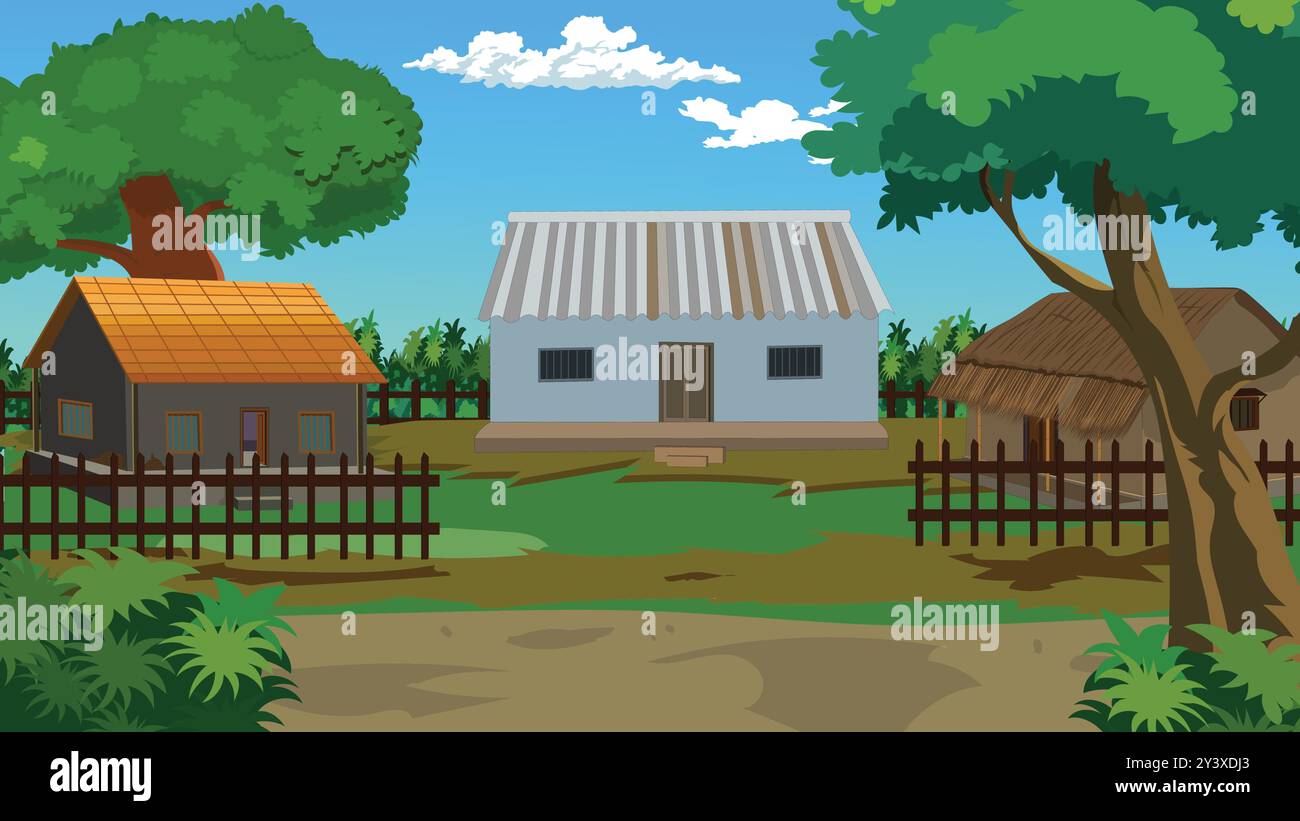 Indian ruiral village farmer house compound including huts fench and ...