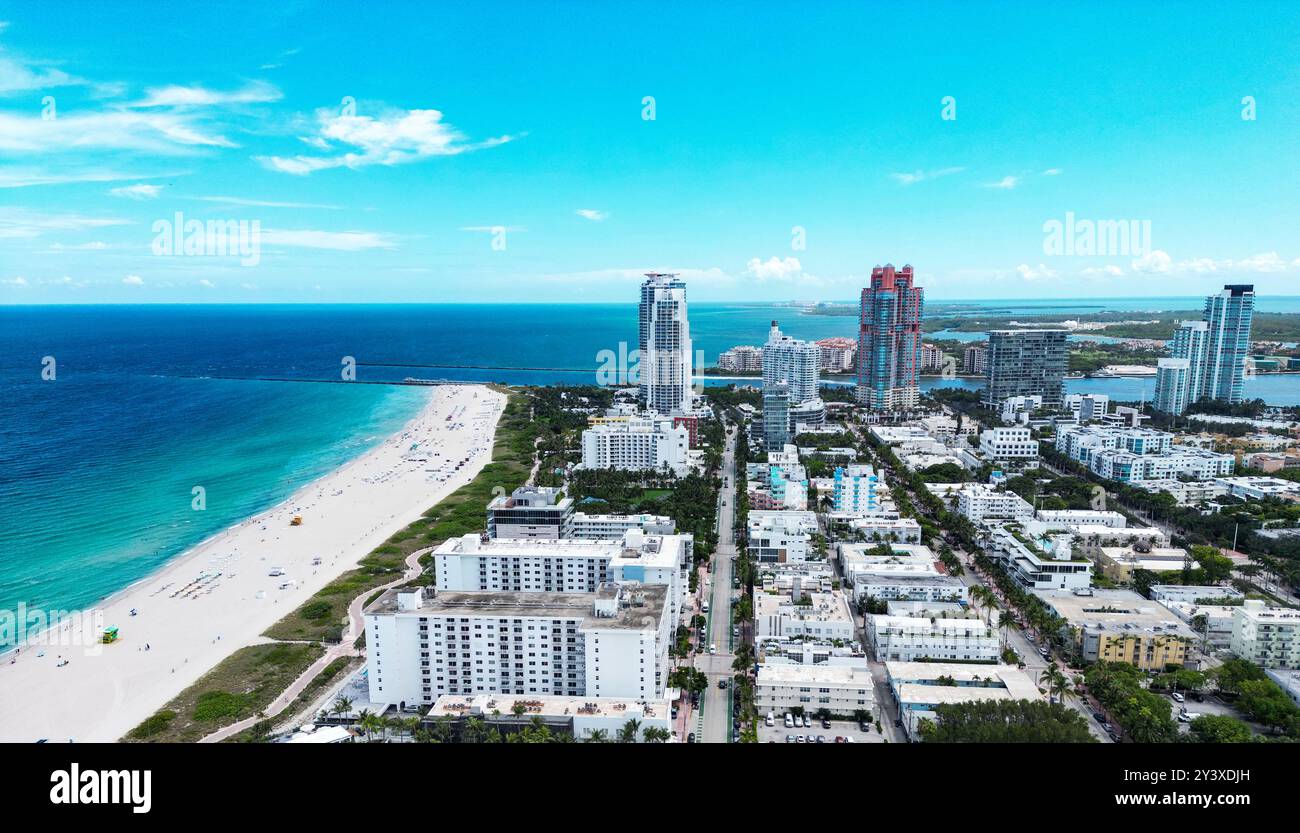 Miami Beach scene from drone, Florida, USA. Miami seaside. Aerial view ...