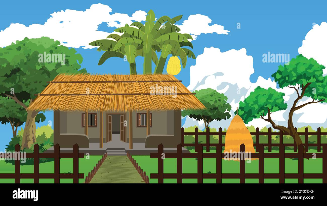 Indian Rural village mud house roof made of straw. Village home with ...