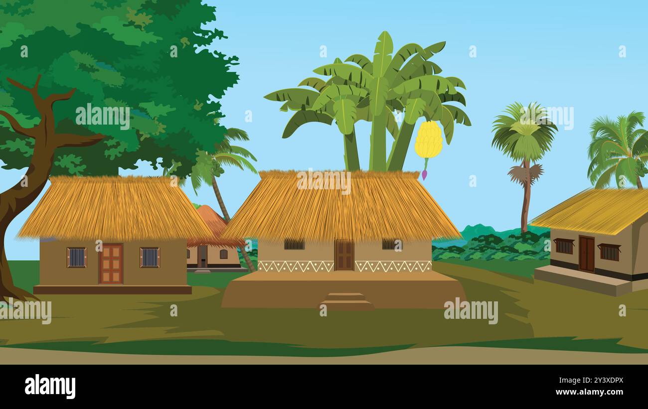 Indian Village Huts Illustration