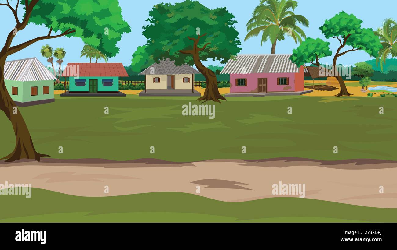Hut in green field india Stock Vector Images - Alamy