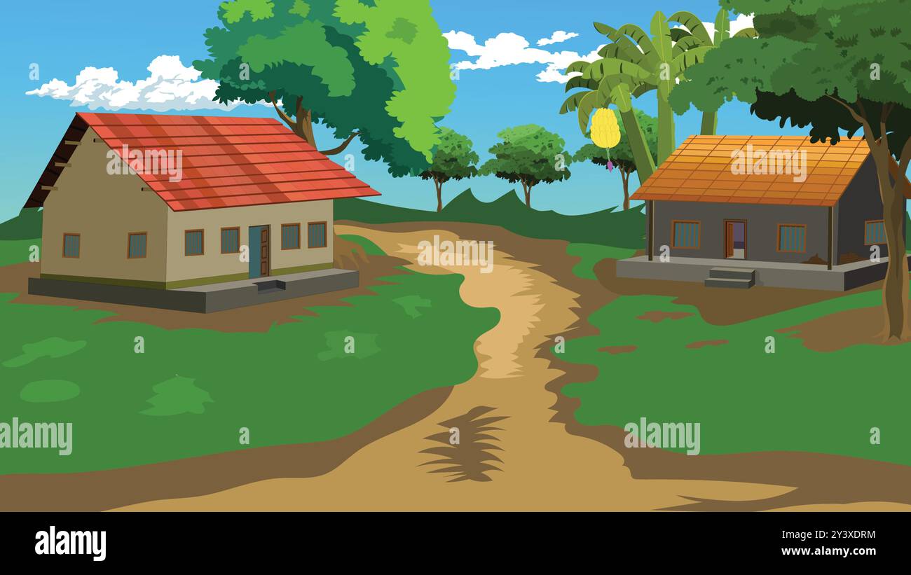 Indian rural landscape, Farmer house, poor mud house, Village landscape ...