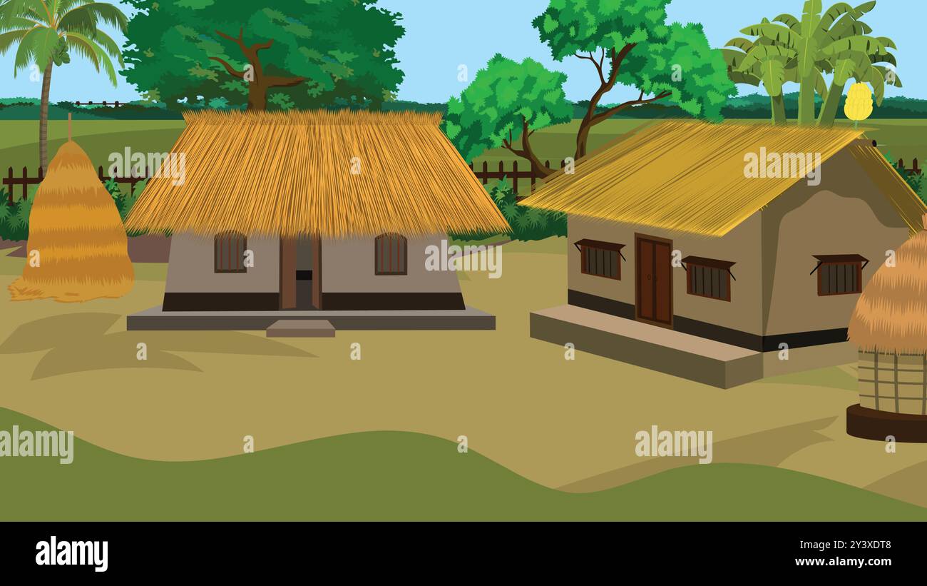 Indian Village Huts Illustration