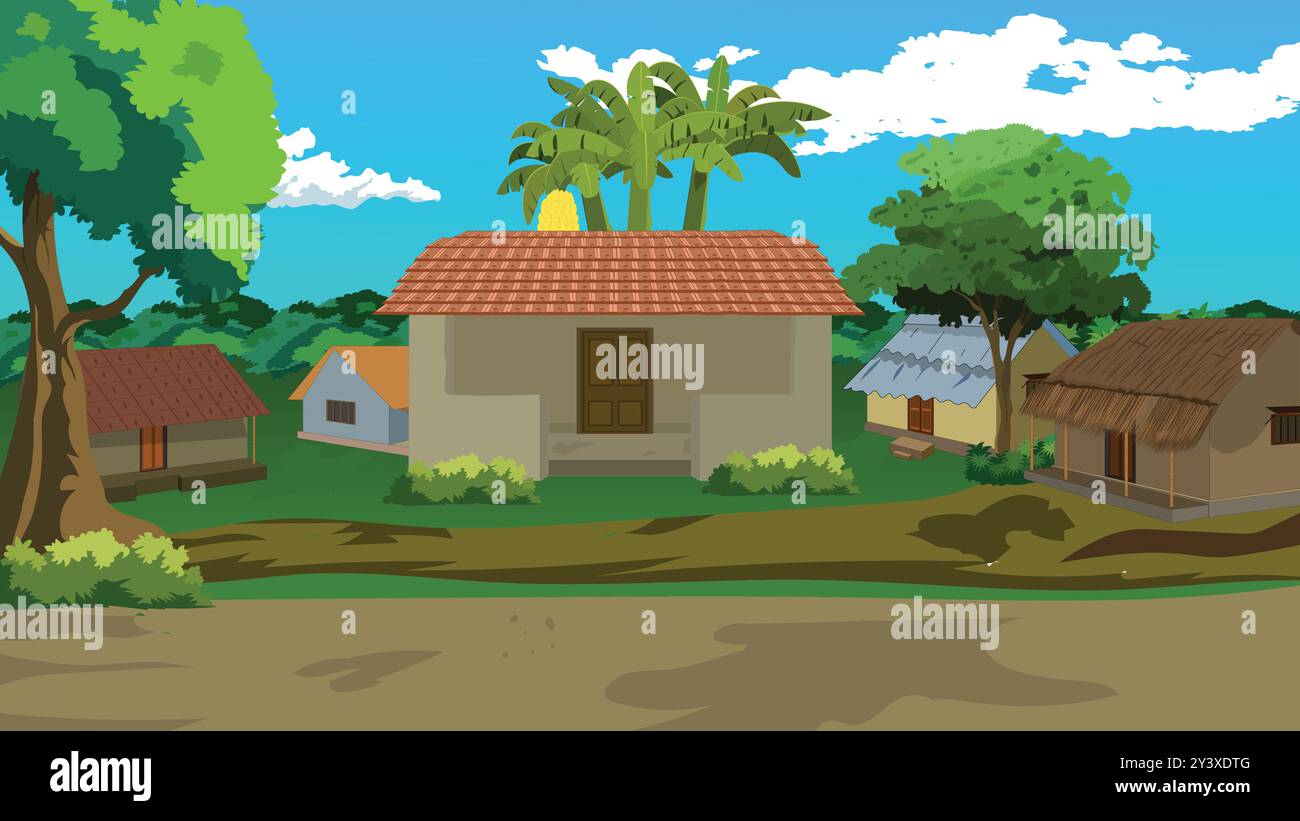 Village rural landscape, road landscape, Indian poor mud house, Farmer ...