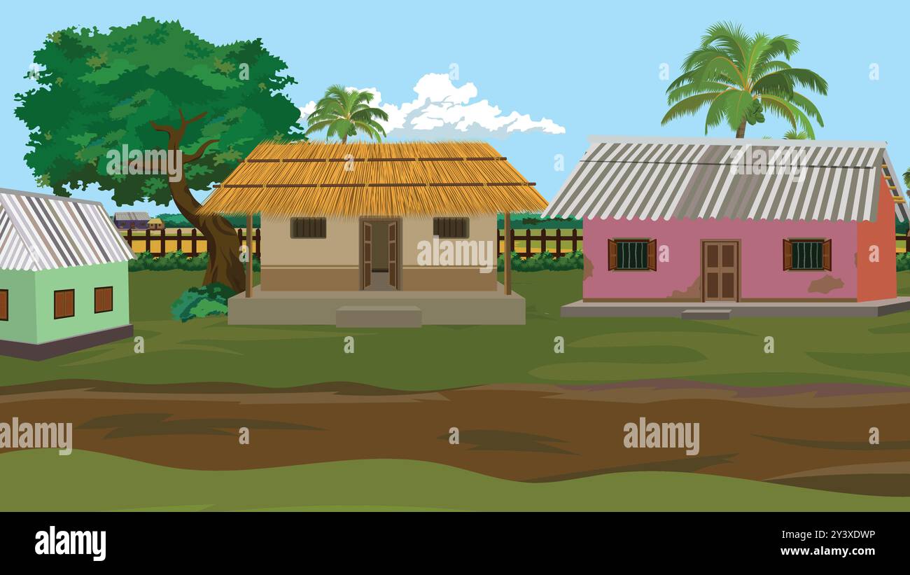 Indian village house yard background . Rural hut for cartoon animation ...