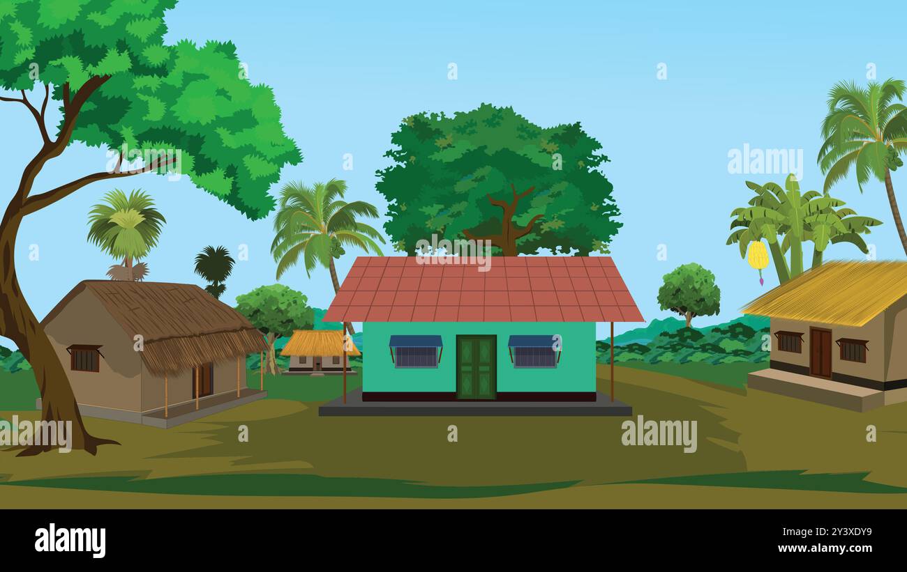 Indian village house compound. Asian village home yard. Village road ...