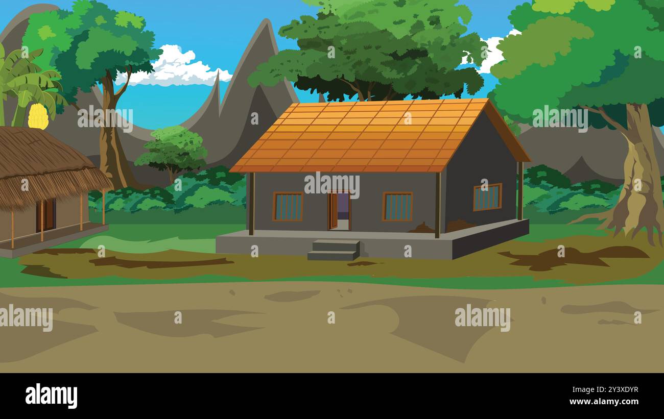 Village rural landscape for cartoon, road landscape, Indian poor mud ...