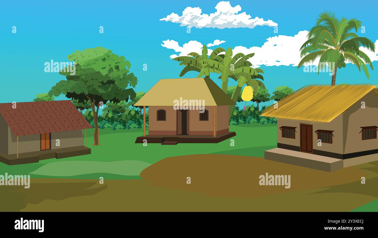 Indian Village Huts Drawing Outside Rural Indian Village House Stock