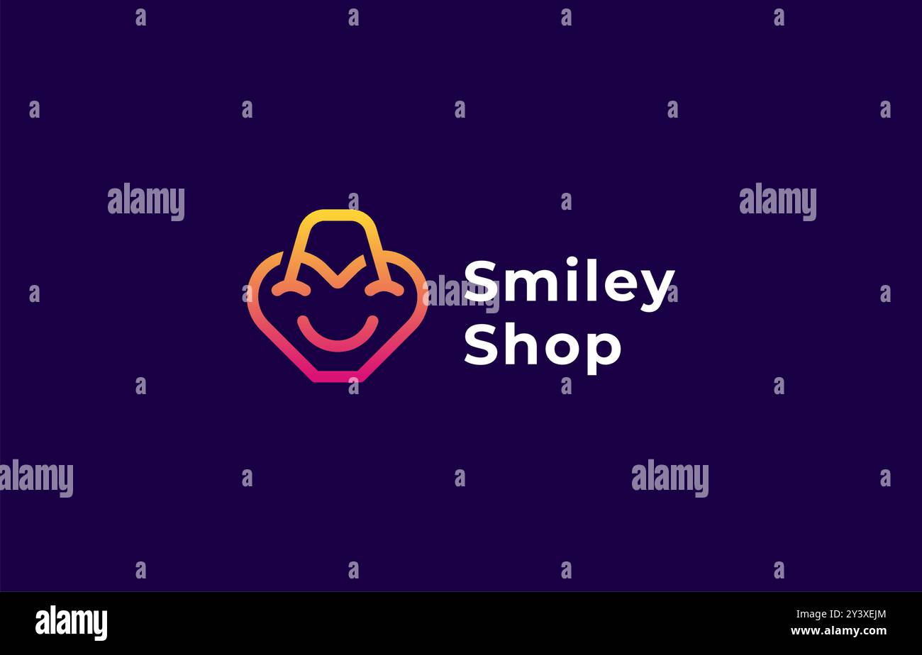 Logo shopping bag and Smile happy emotion. Ecommerce, retail, apps ...