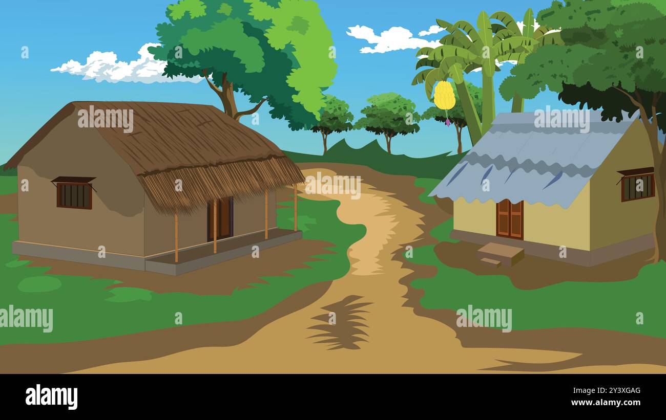 Indian village house background for cartoon animation landscape with ...
