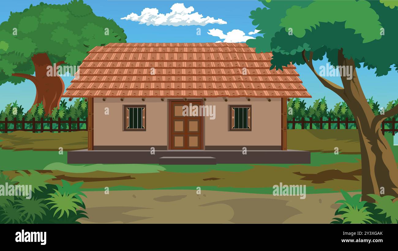 Indian village house background for cartoon animation landscape with ...