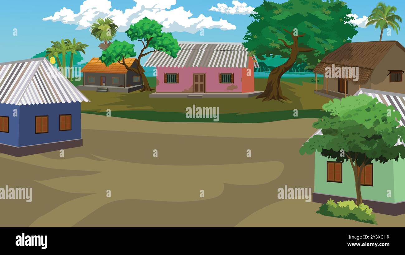 Village background design. village road landscape. Indian village house ...