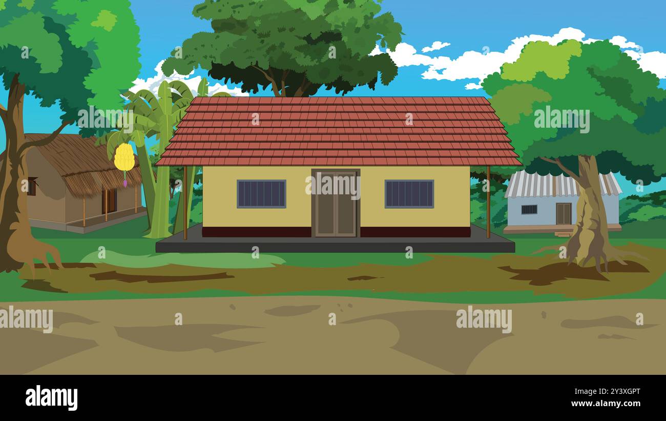 village road landscape, Indian poor mud house, Farmer house, rural ...