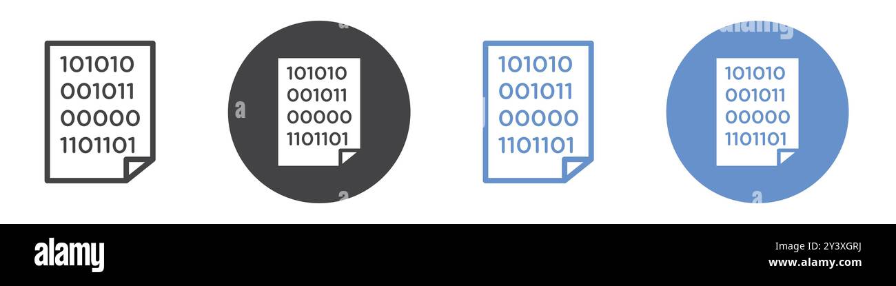 Binary code icon Vector symbol or sign set collection in black and white outline Stock Vector ...