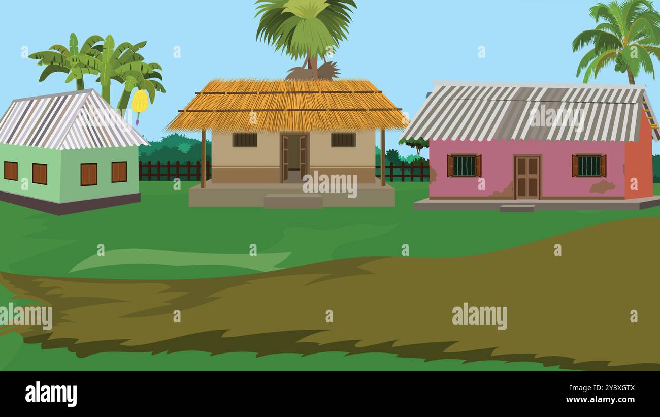 Indian village house yard background . Rural hut for cartoon animation ...