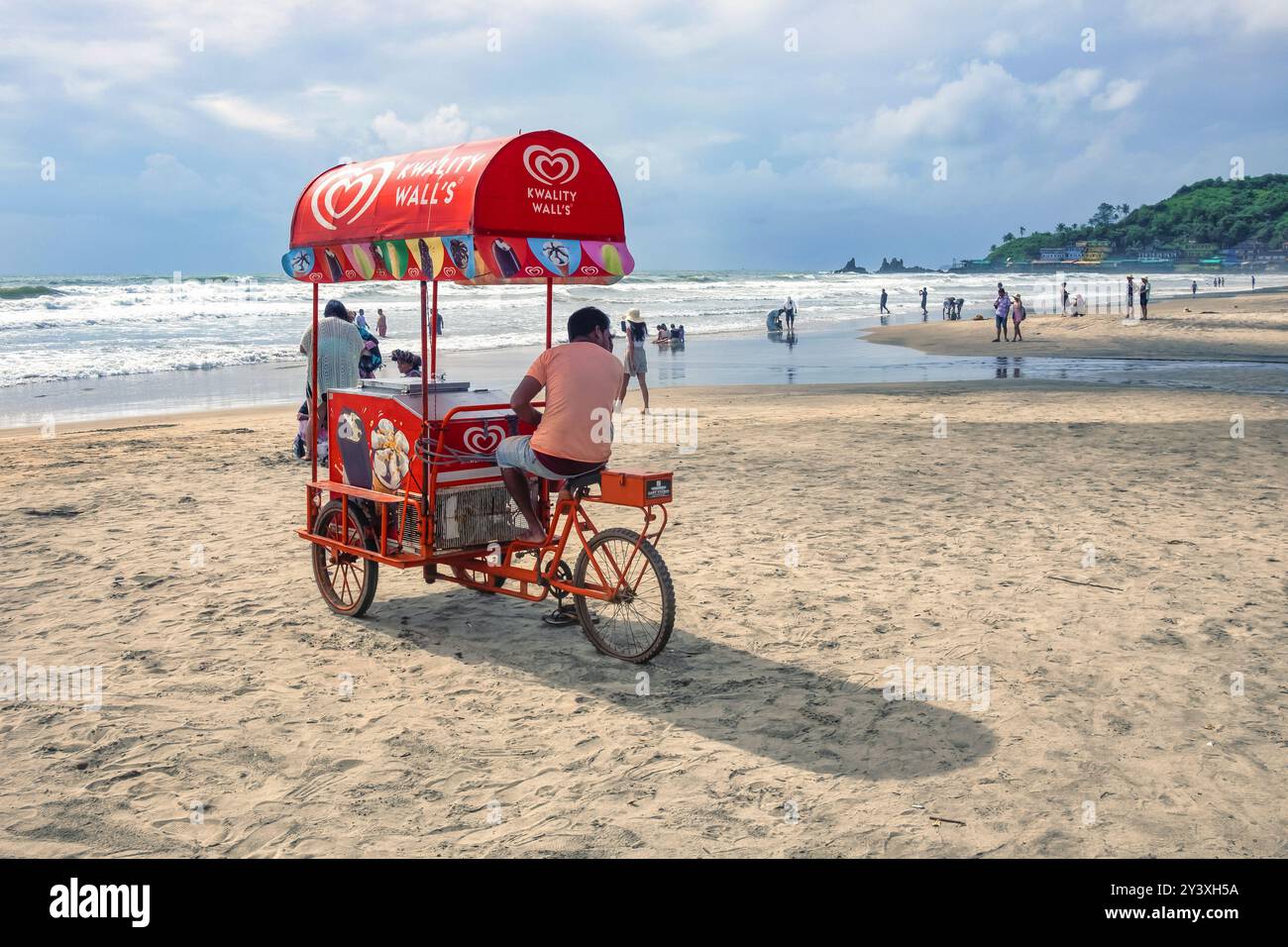 View of Arambol beach, North Goa. Arambol beach with palm trees, beach ...