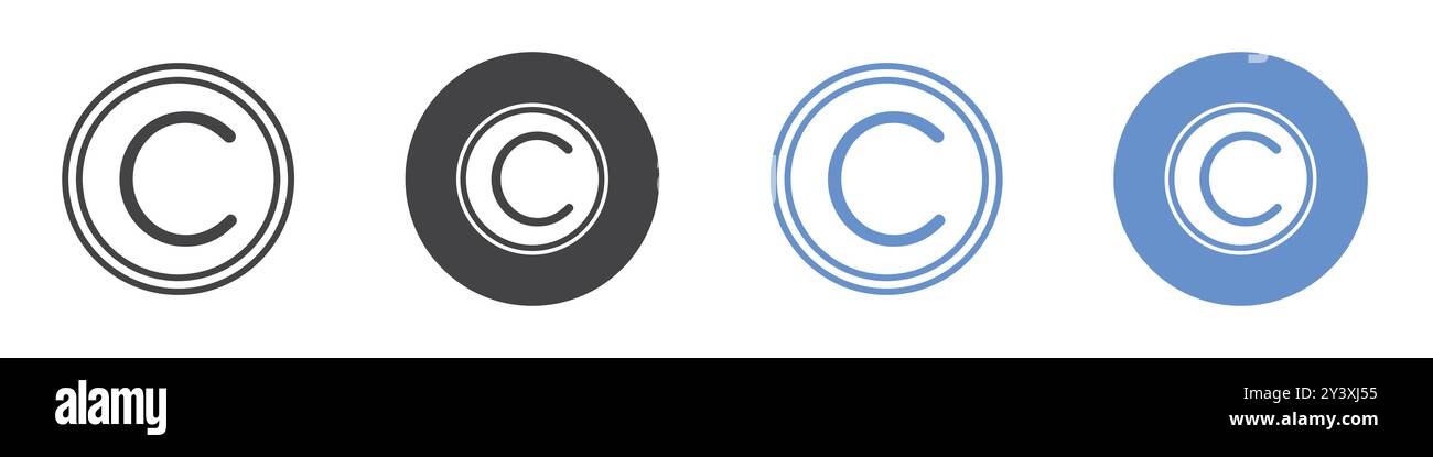Copyright icon Vector symbol or sign set collection in black and white ...