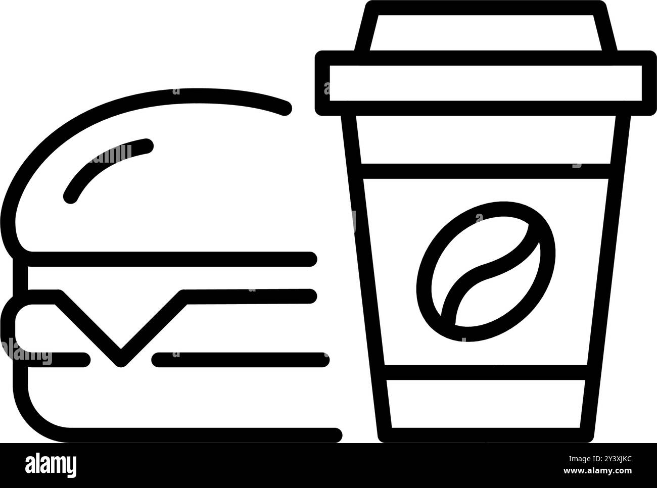 Cheeseburger and coffee in takeaway cup. Quick fast food delivery. Bite ...