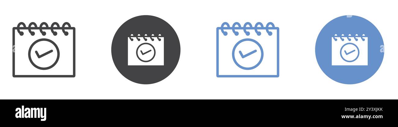 Calendar check icon Vector symbol or sign set collection in black and ...