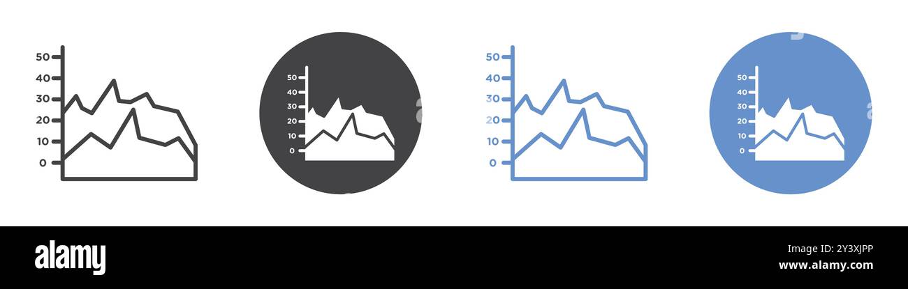 Area Chart Icon Vector symbol or sign set collection in black and white ...