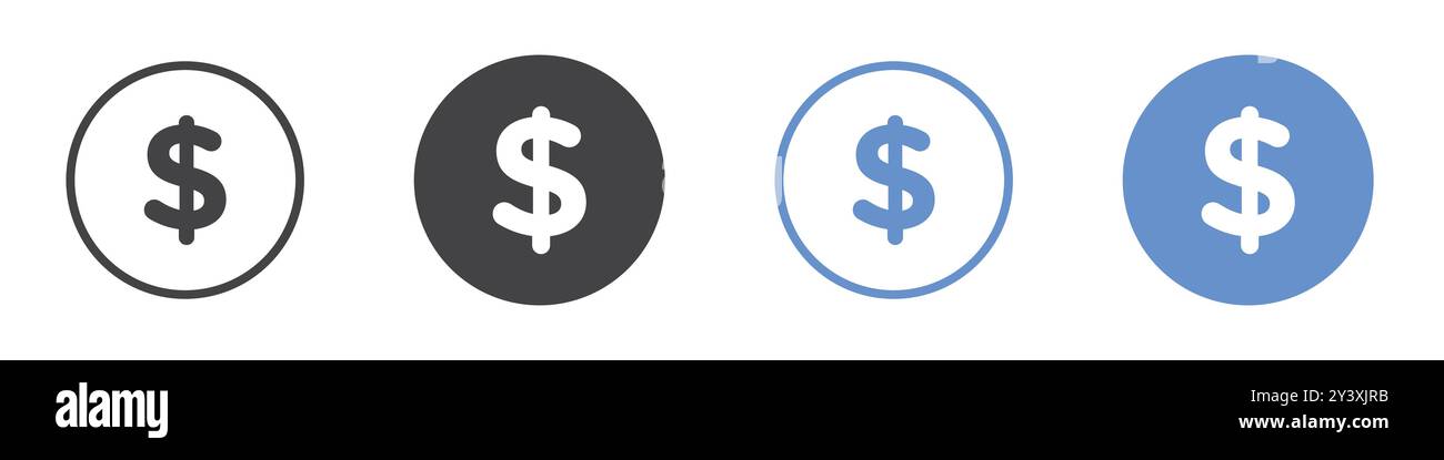 Dollar icon Vector symbol or sign set collection in black and white ...