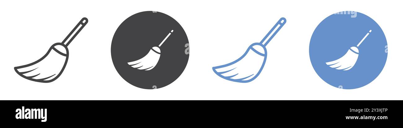 Broom icon Vector symbol or sign set collection in black and white ...