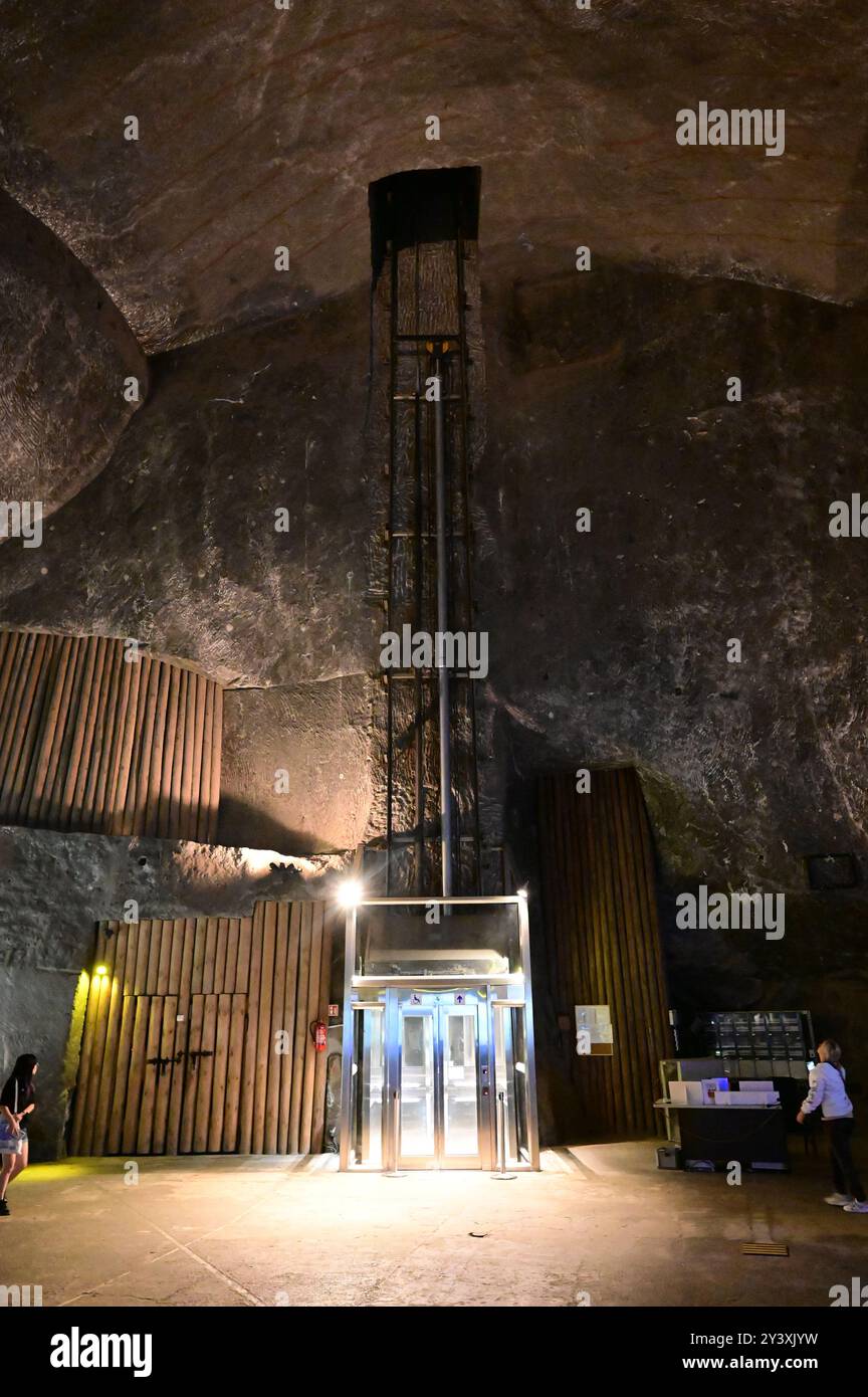 Illuminated Lift At A Salt Mine In Poland Stock Photo Alamy