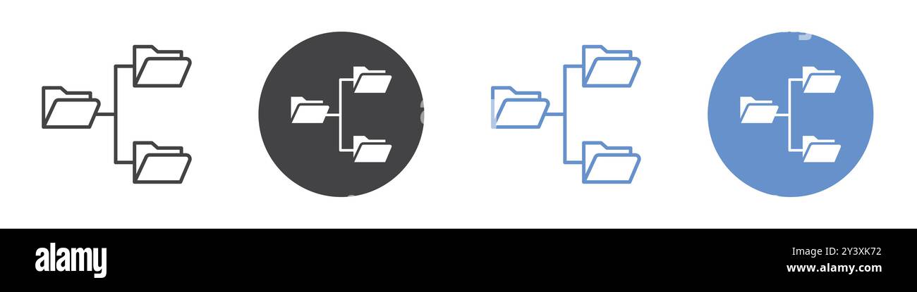 Folder tree icon Vector symbol or sign set collection in black and white outline Stock Vector ...