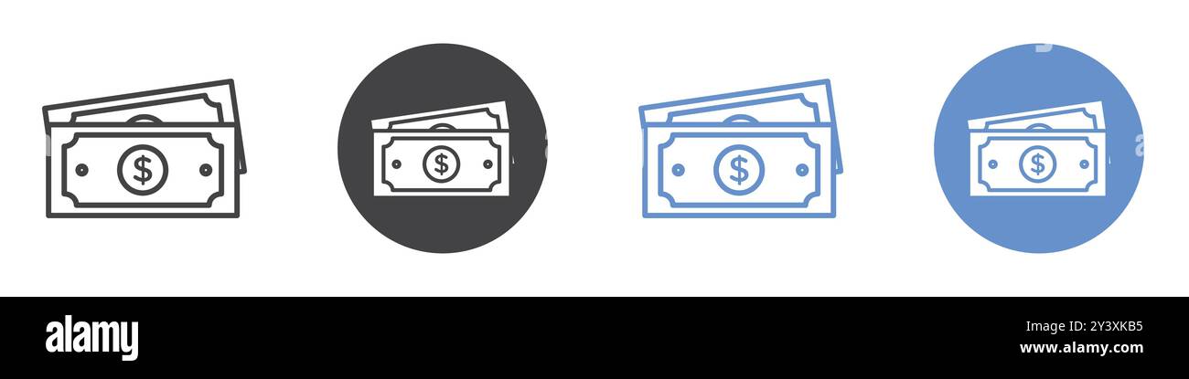 Cash icon Vector symbol or sign set collection in black and white ...