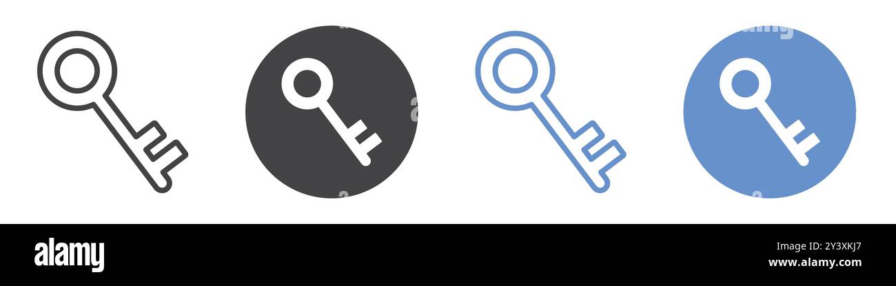 Key icon Vector symbol or sign set collection in black and white ...